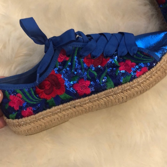 Shoes | Blue Red Rose Metallic Spanish Sequin Sneakers | Poshmark